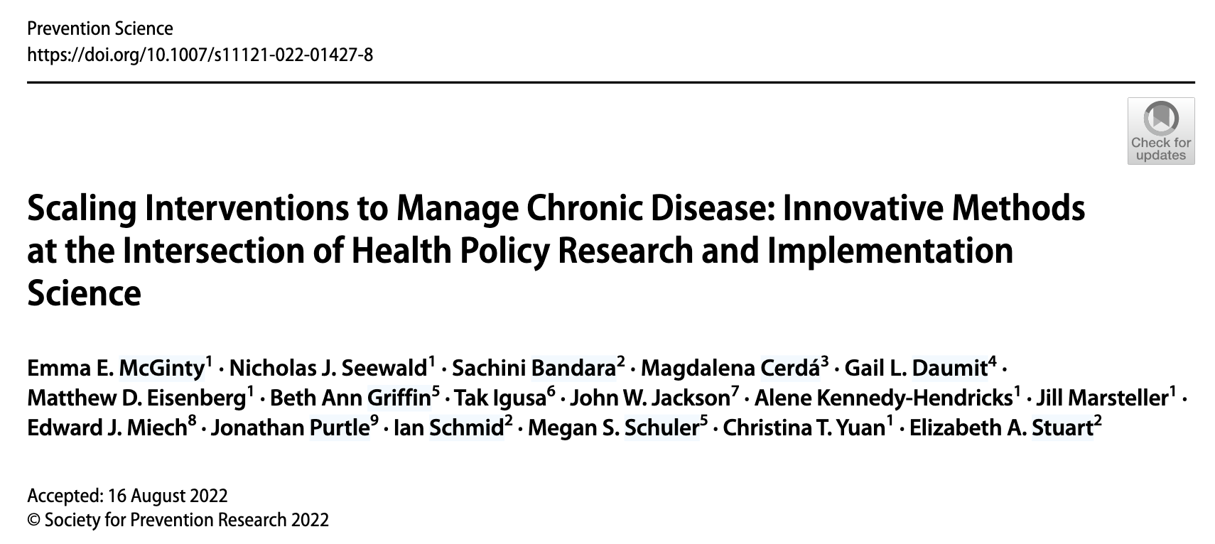 Scaling Interventions to Manage Chronic Disease: Innovative Methods at the Intersection of ...